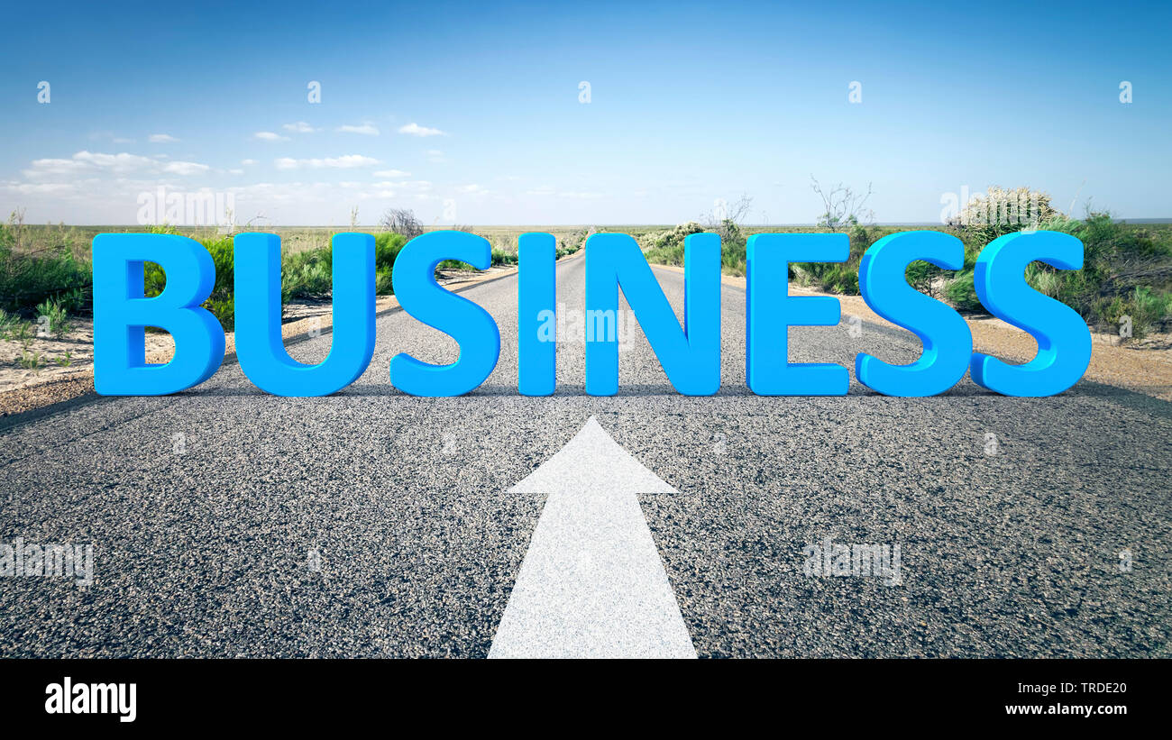 3D computer graphic, straight highway section representing a path to a ...