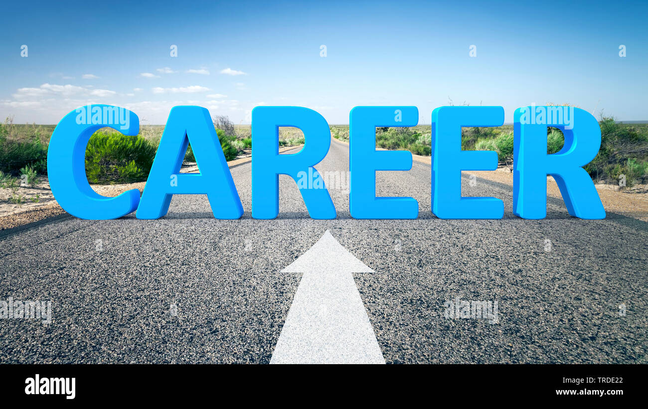 3D computer graphic, straight highway section representing a path to a ...