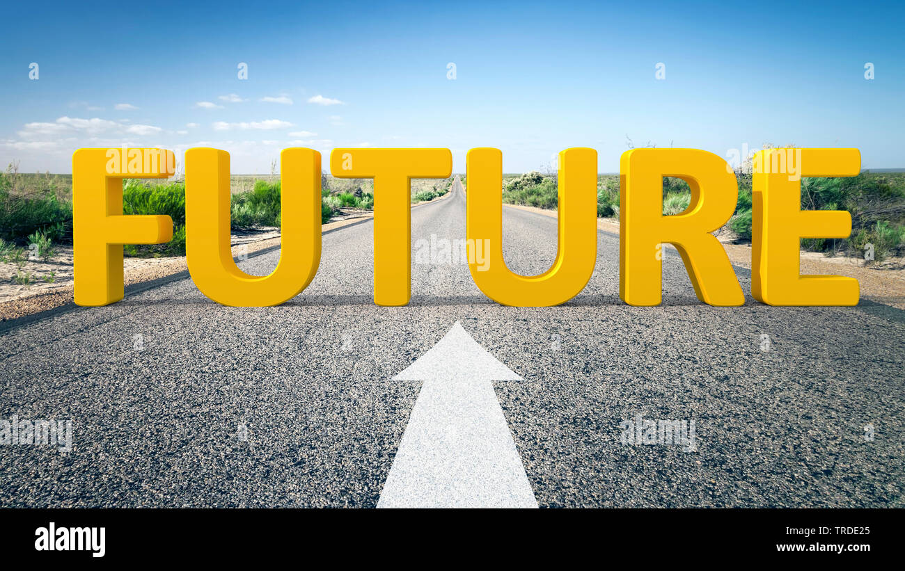 3D computer graphic, straight highway section representing a path to a ...