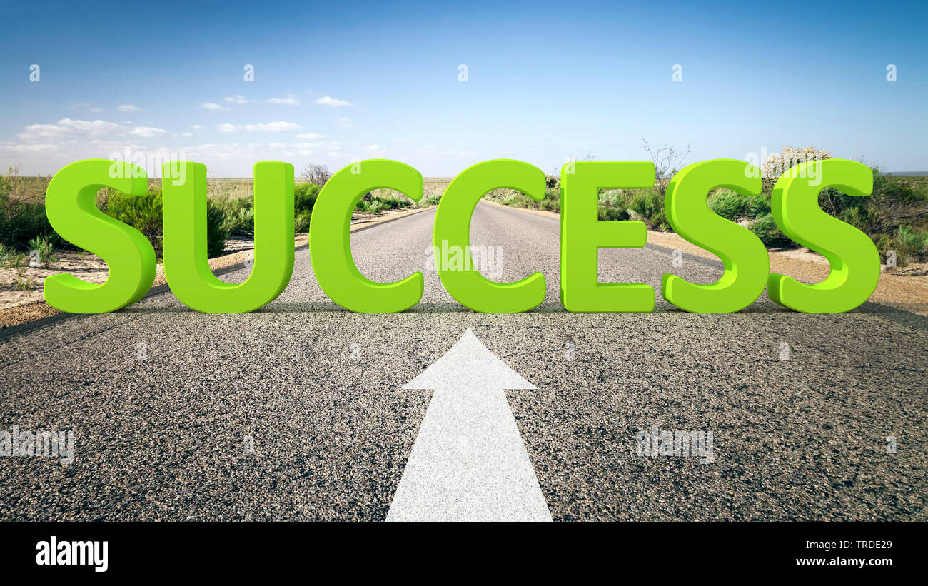 3D computer graphic, straight highway section representing a path to a ...