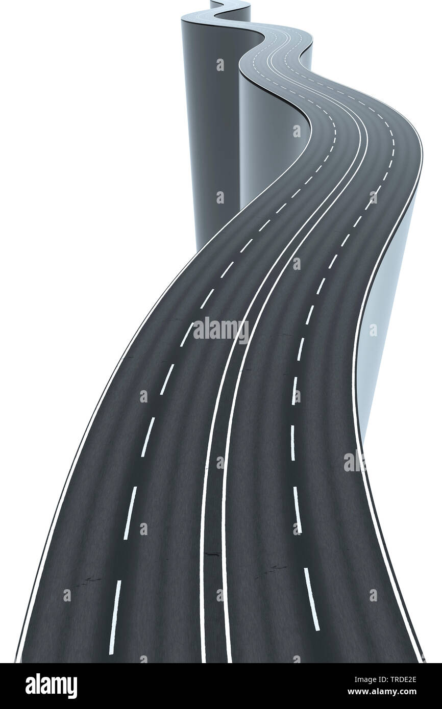3D computer graphic, curved highway road representing a path to a ...