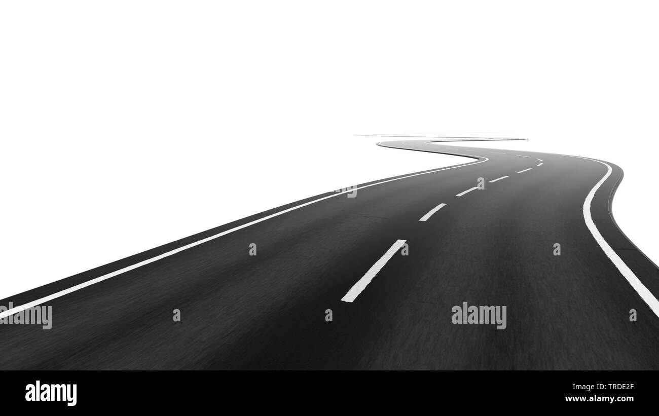 3D computer graphic, curved highway road representing a path to a ...