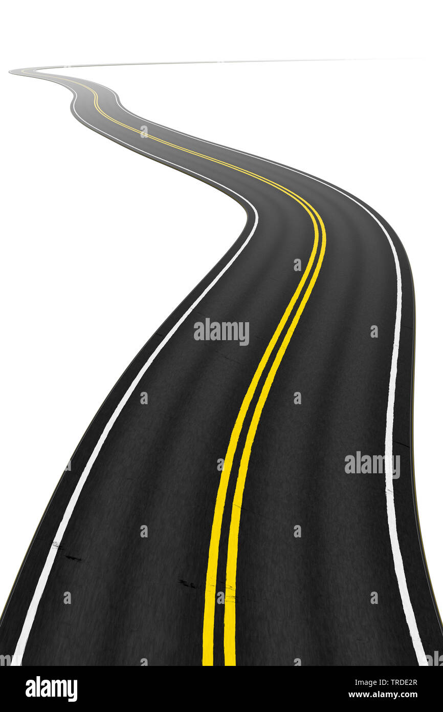 3D computer graphic, curved highway road representing a path to a ...