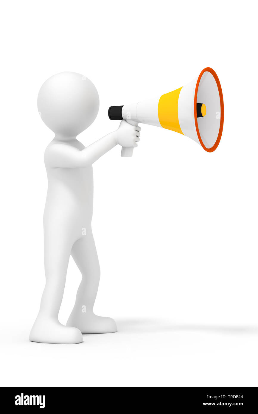 3D icon man in white color holding a megaphone in his hands; against ...
