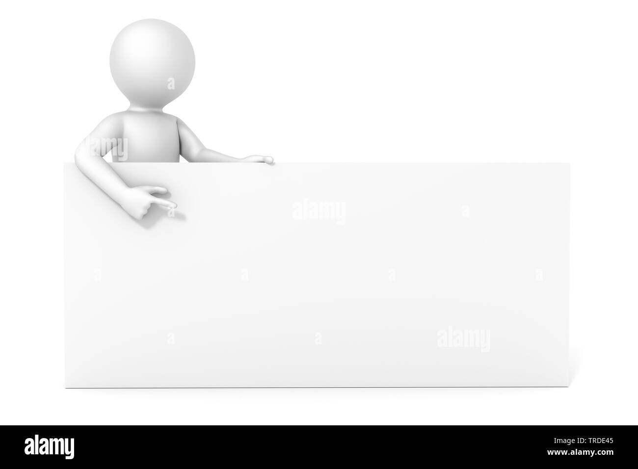 3D icon man in white color pointing towards an empty sign; against ...