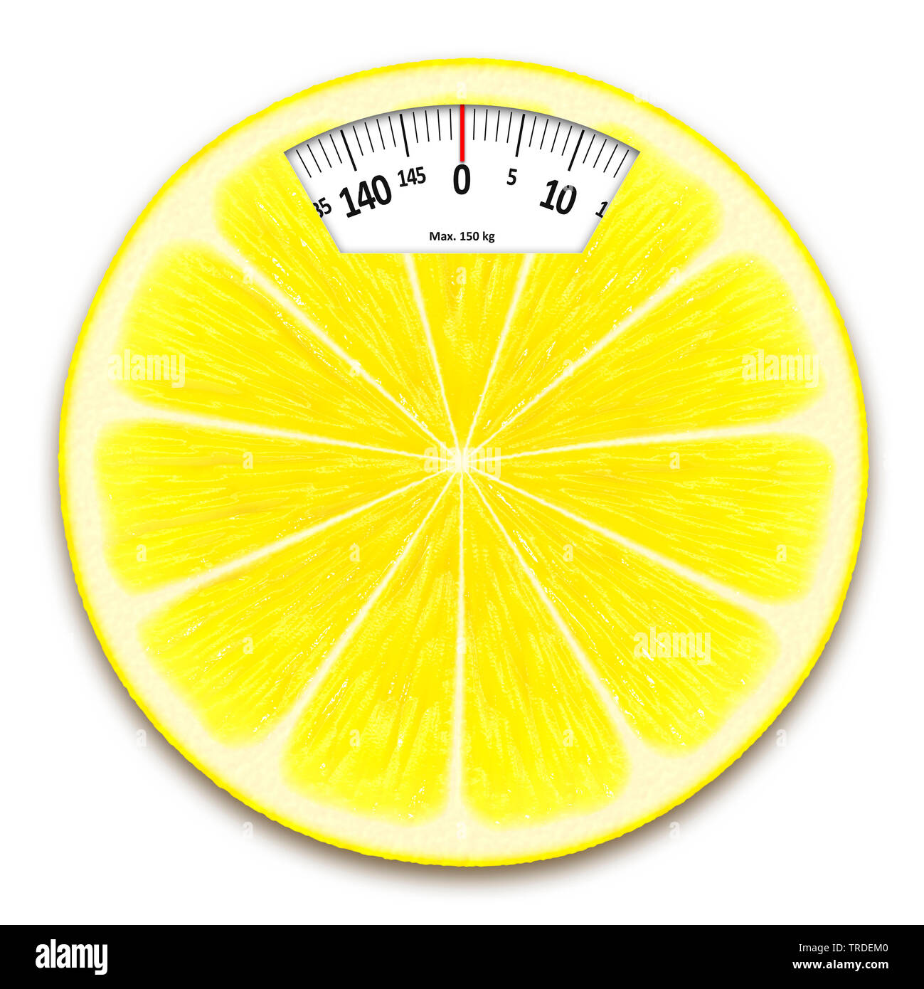 lemon disk as personal scales in front of white background Stock Photo ...