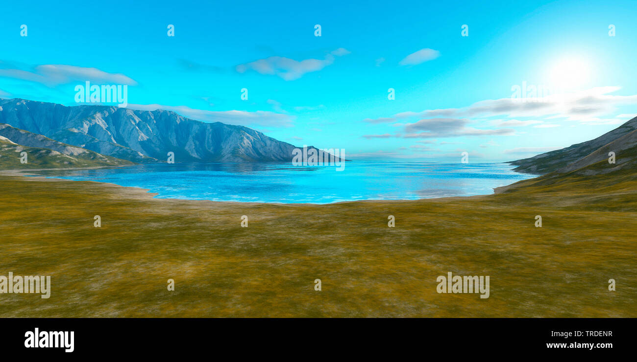 coast with bay, virtual landscape, computer graphic Stock Photo - Alamy