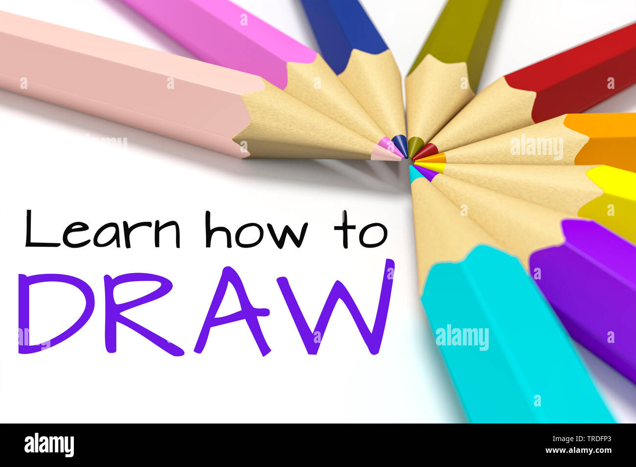 3d rendering of some color pencils with text learn how to draw Stock ...