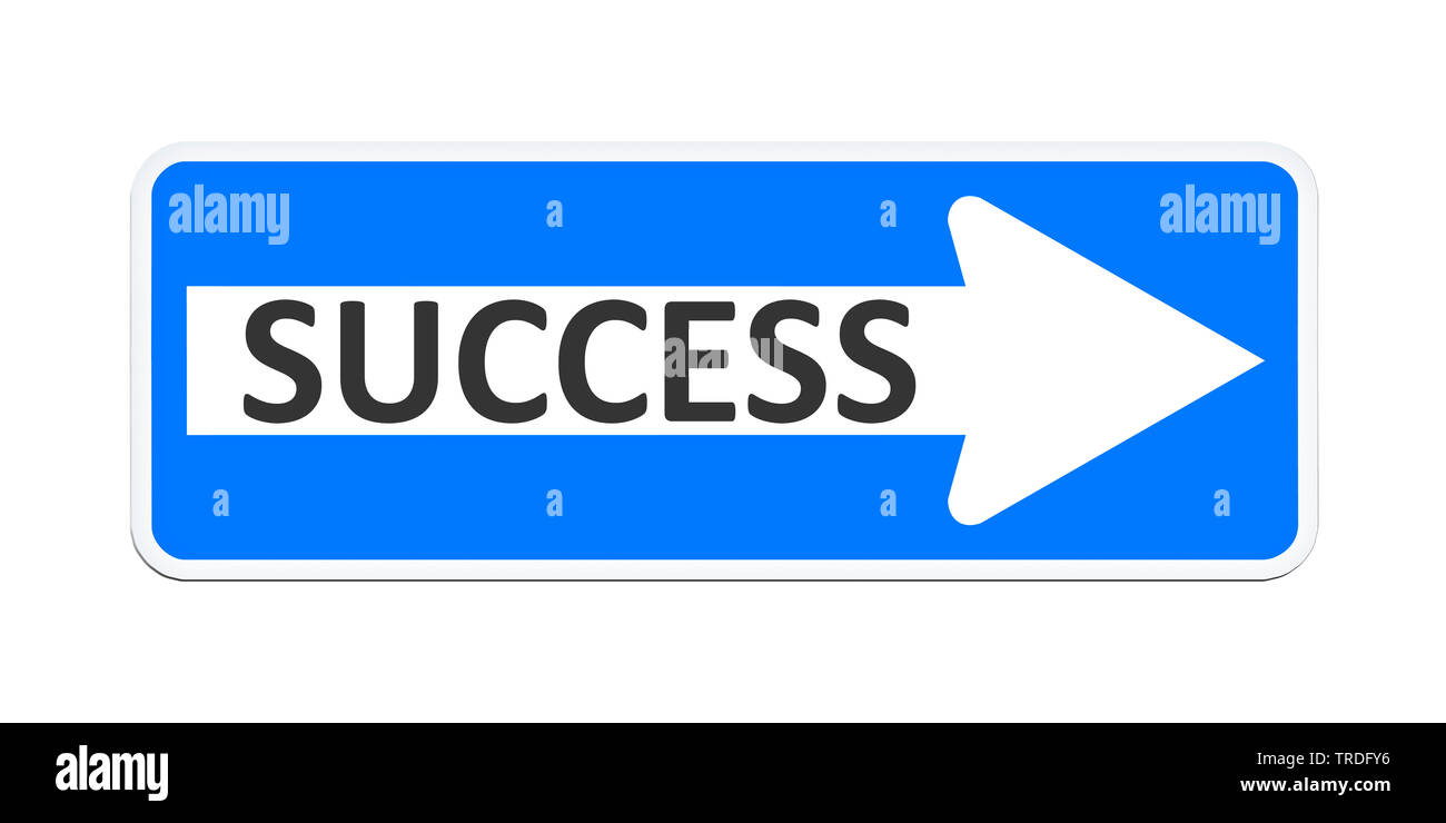 3D computer graphic, one way sign lettering SUCCESS against white ...