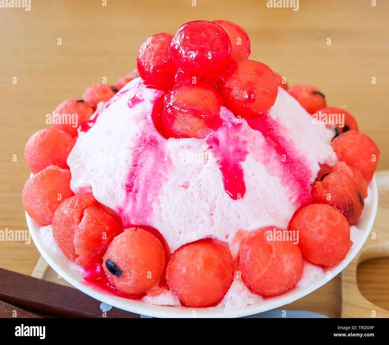 Bingsu sweet dessert shaved korea style / Friut bingsoo watermelon on ...