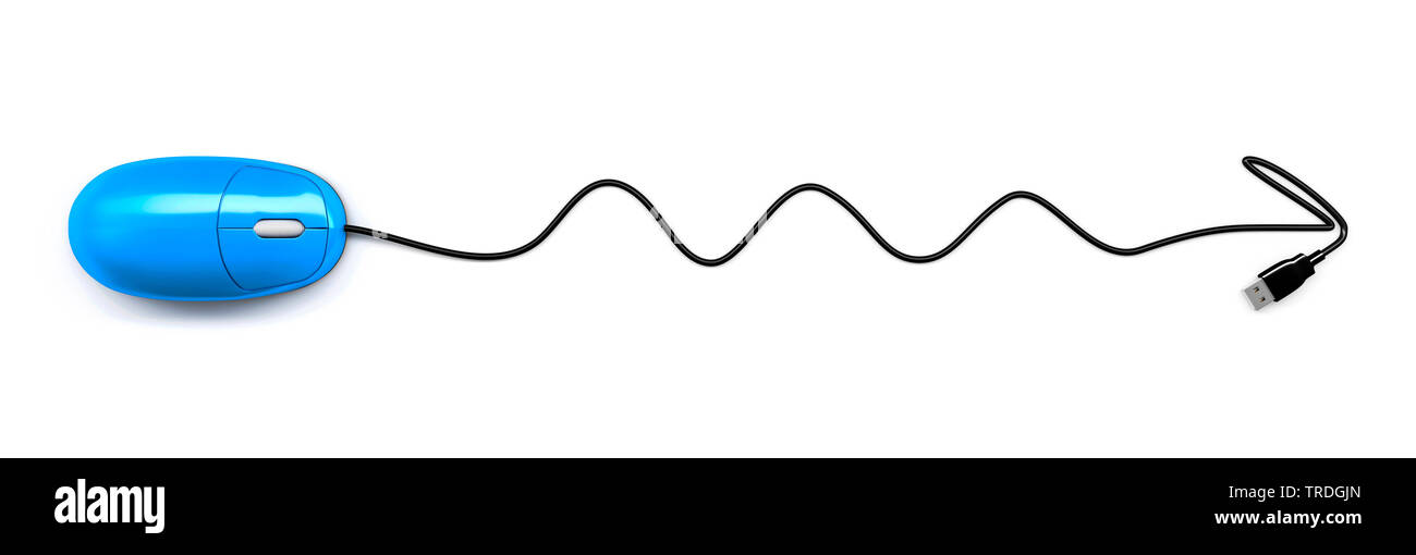 3D computer graphic, computer mouse in blue color with an arrow ...