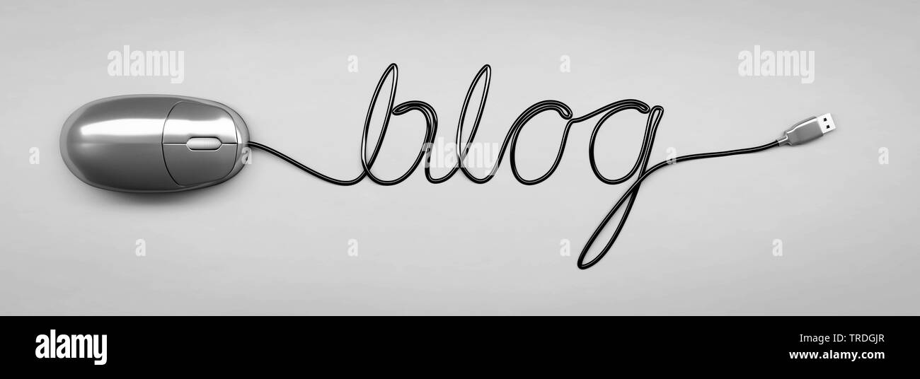 3D computer graphic, computer mouse in grey color with the word BLOG ...