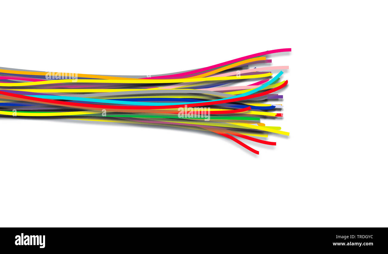 3D computer graphic, multicore cable in several colors without ...