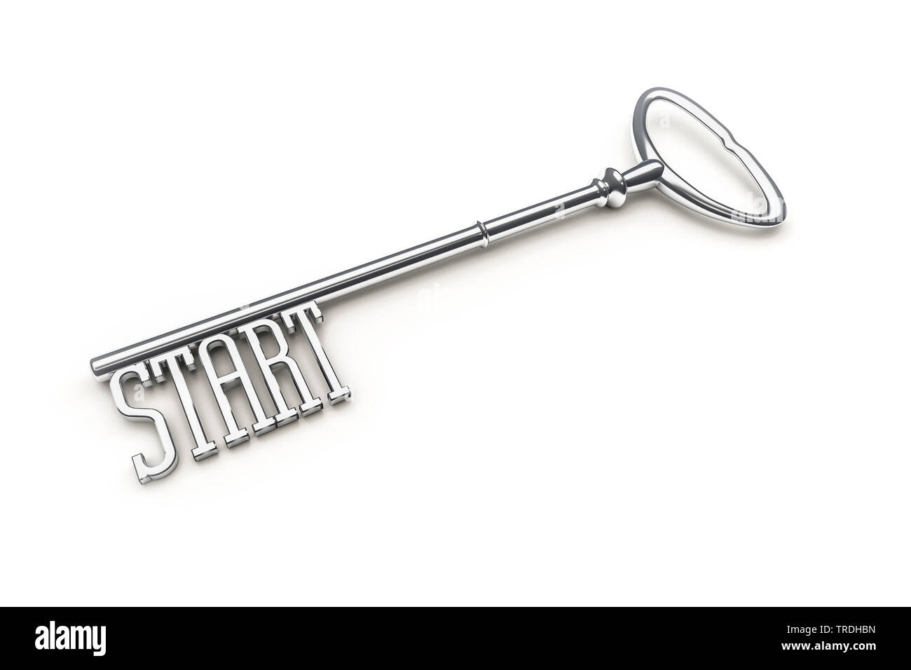 3D computer graphic, nostalgic key with lettering START as key bit ...