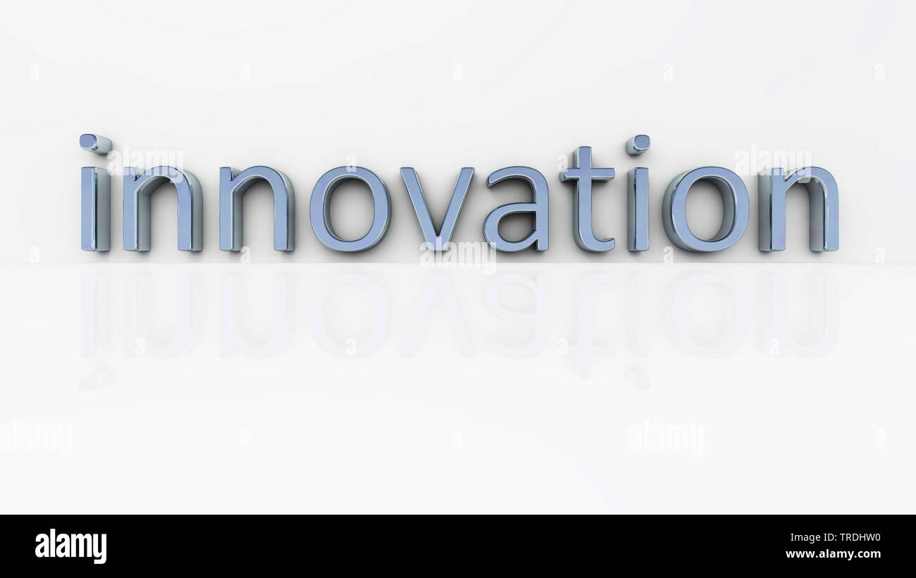 3D computer graphic, illustration of the word INNOVATION in grey color ...