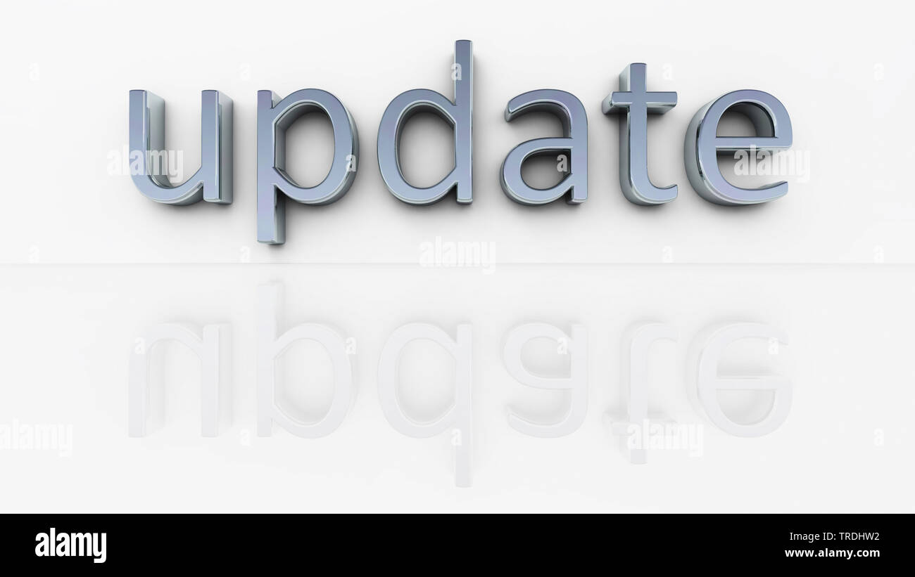 3D computer graphic, illustration of the word UPDATE in grey color ...