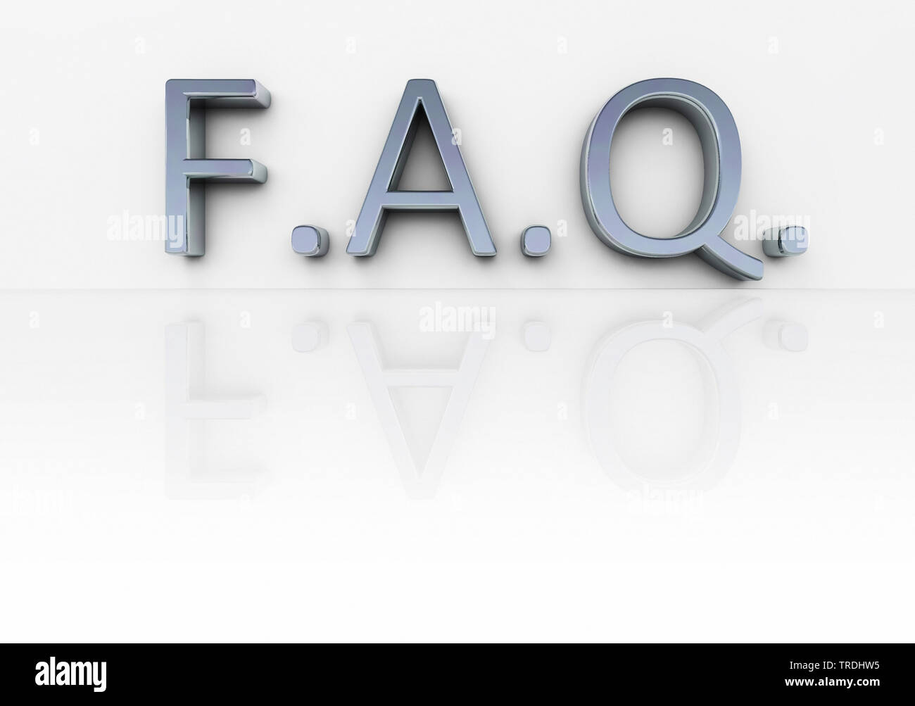3D computer graphic, illustration of the word FAQ in grey color against ...