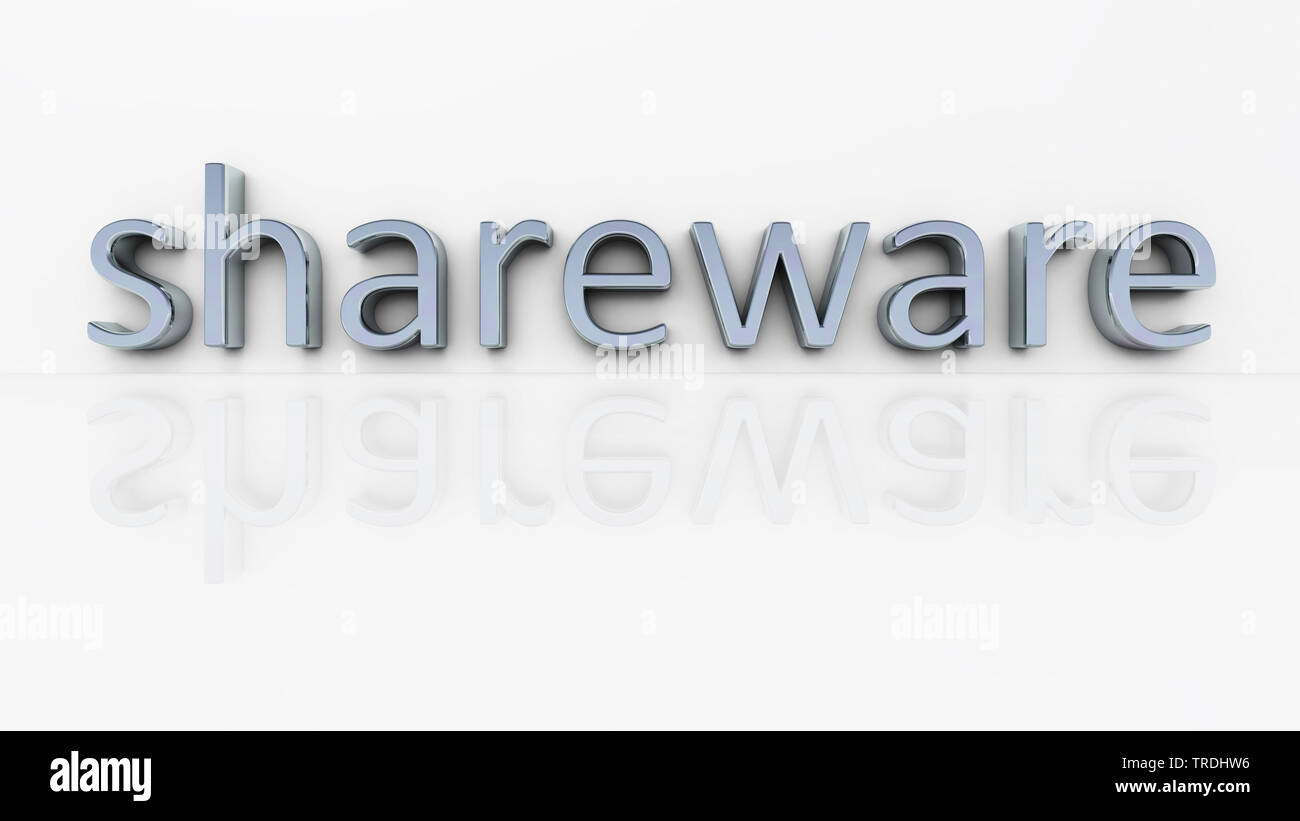 3D computer graphic, illustration of the word SHAREWARE in grey color ...