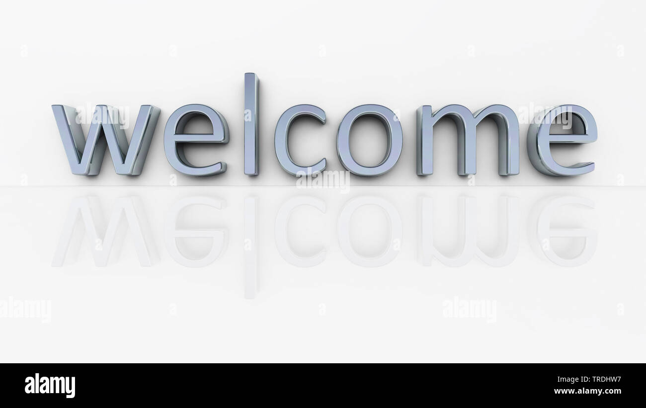 3D computer graphic, illustration of the word WELCOME in grey color ...