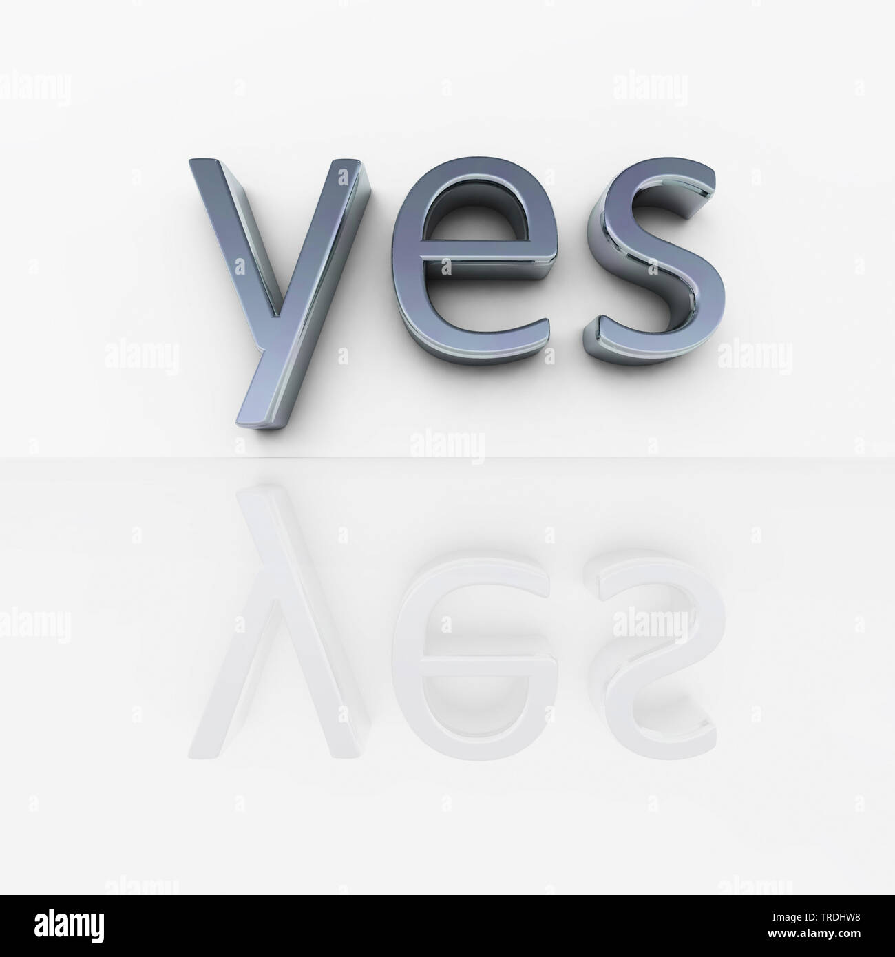 3D computer graphic, illustration of the word YES in grey color against ...