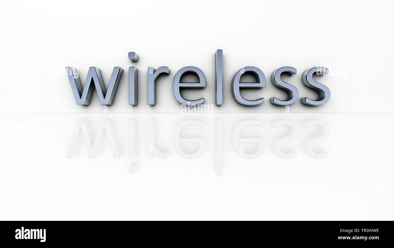 3D computer graphic, illustration of the word WIRELESS in grey color ...