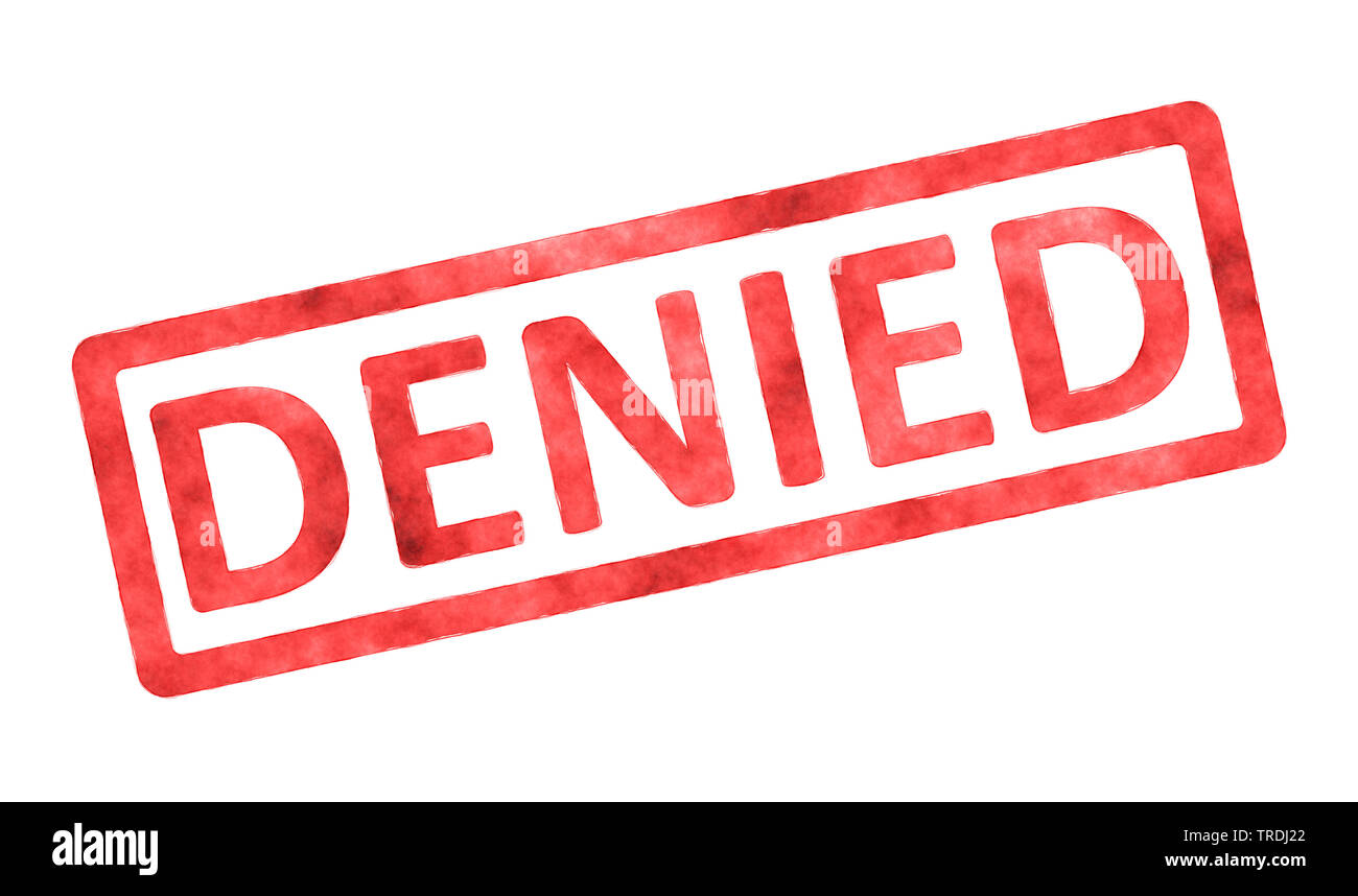 Computer graphic, sign with lettering DENIED in red color against white ...