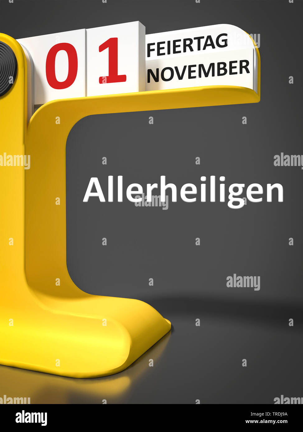 3D computer graphic, calendar showing the 1st November: ALLERHEILIGEN ...
