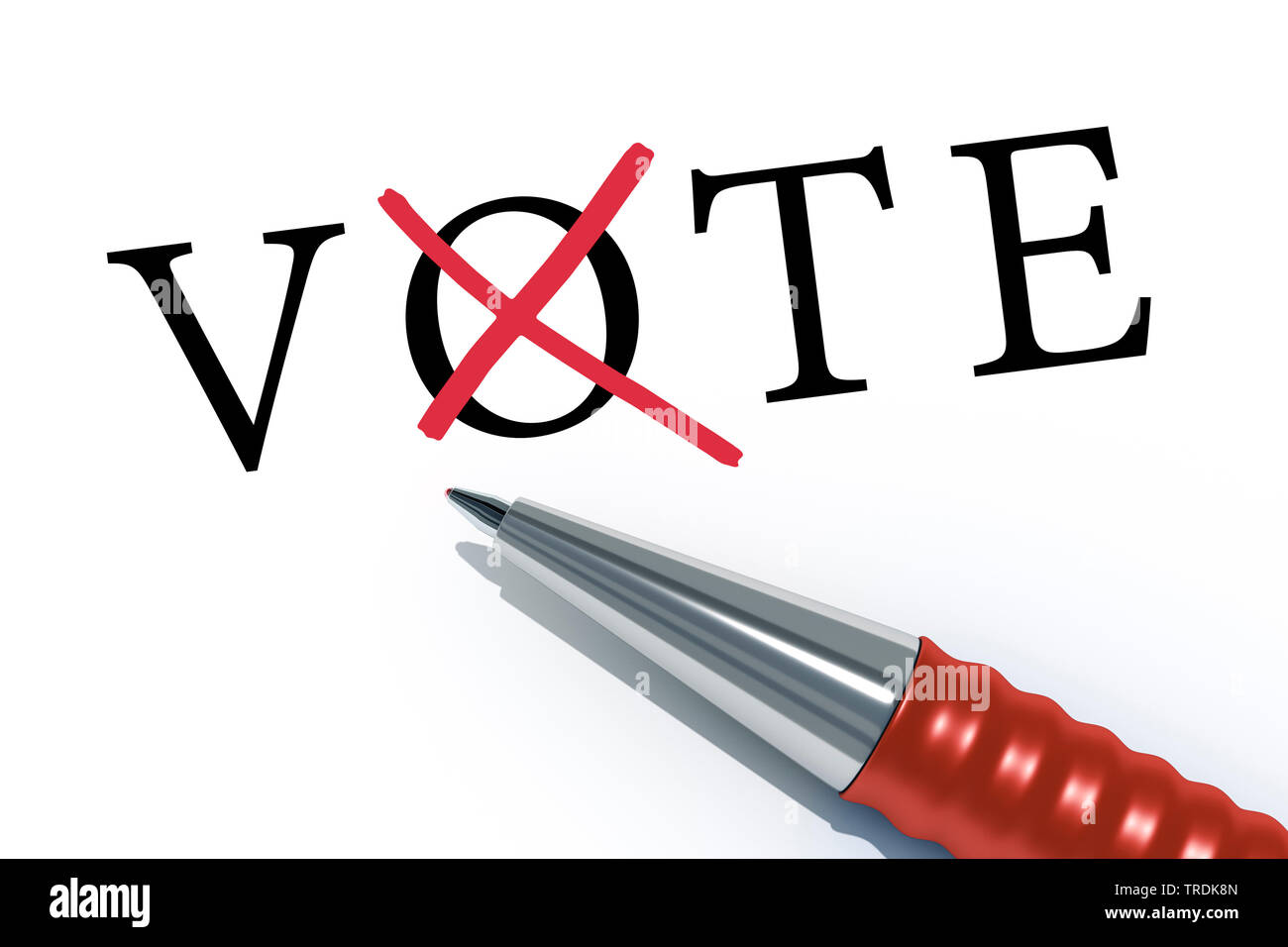3D computer graphic, ball-pen on a white sheet of paper lettering VOTE ...