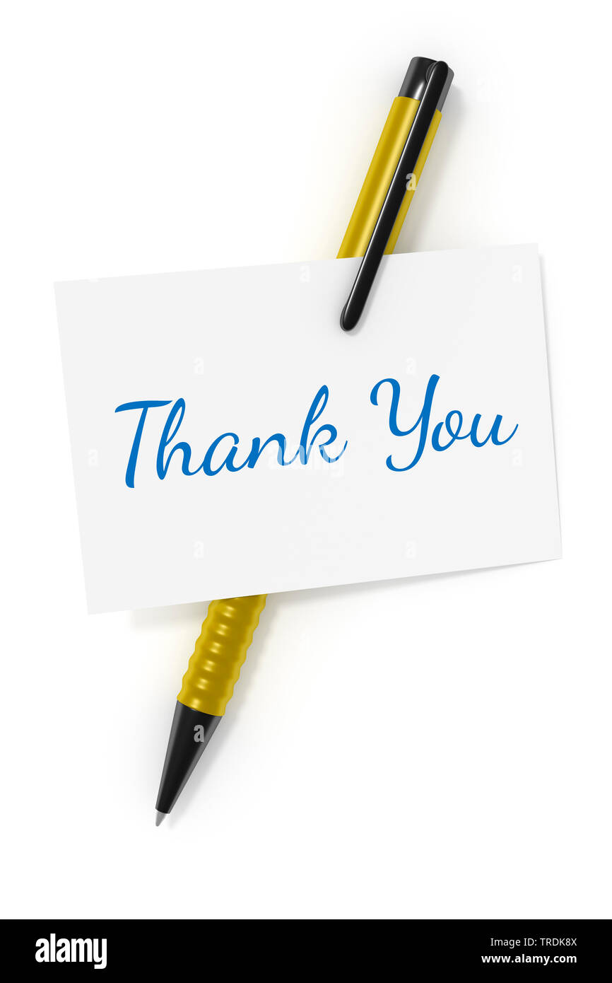 3D computer graphic, ball-pen on a white sheet of paper lettering THANK ...