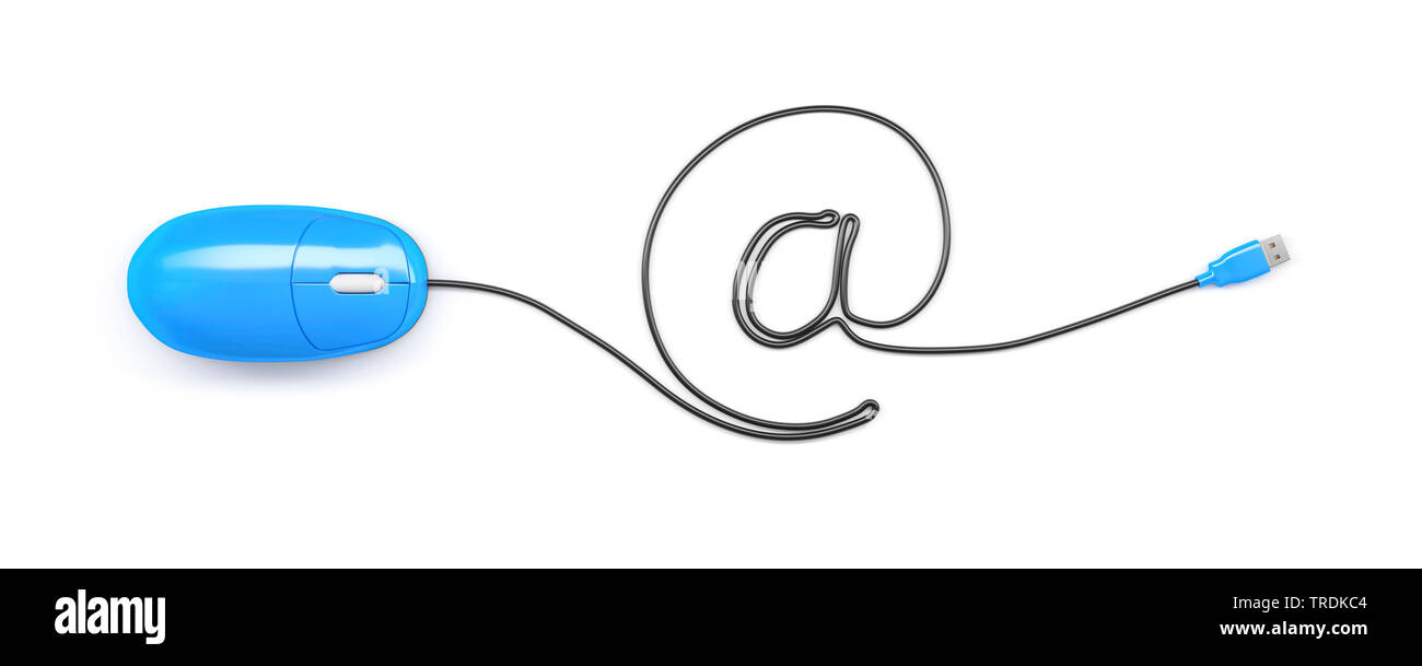 3D computer graphic, computer mouse in blue color with the symbol ...