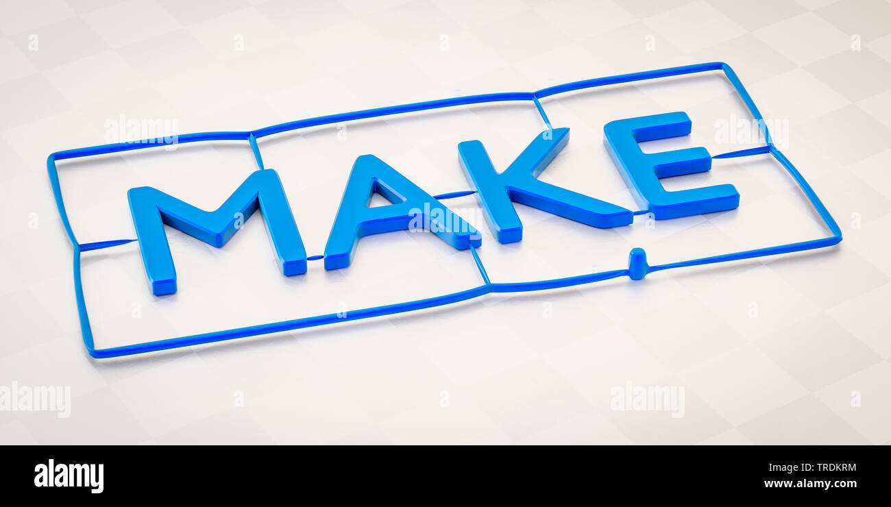 3D computer graphic, word MAKE out of blue letters in an injection ...