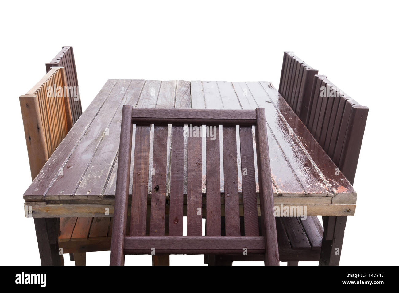 Wooden table with chair isolated on white background Stock Photo - Alamy