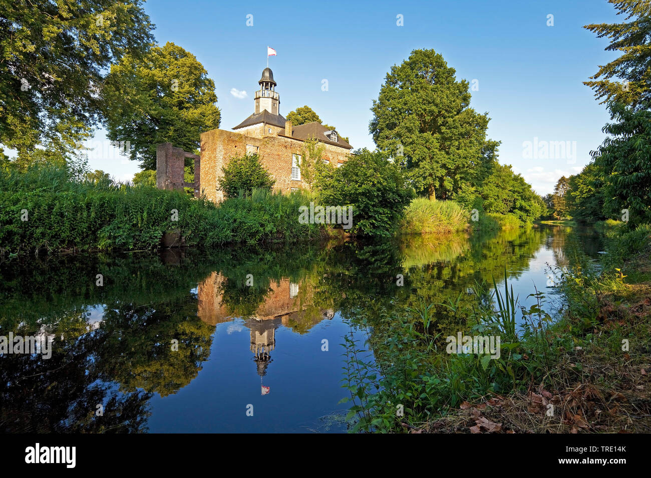 river Niers with Hertefeld castle in Weeze, Germany, North Rhine ...