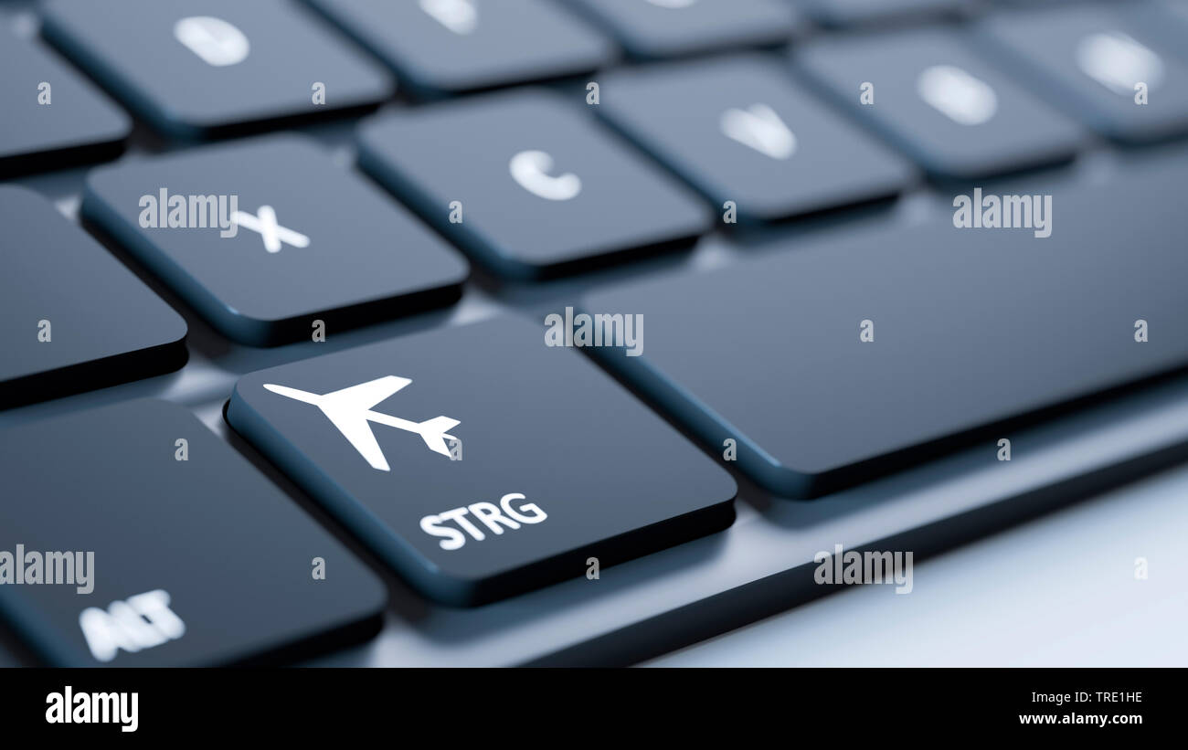 black button on a keyborad with the symbol of an airplane, flight mode ...