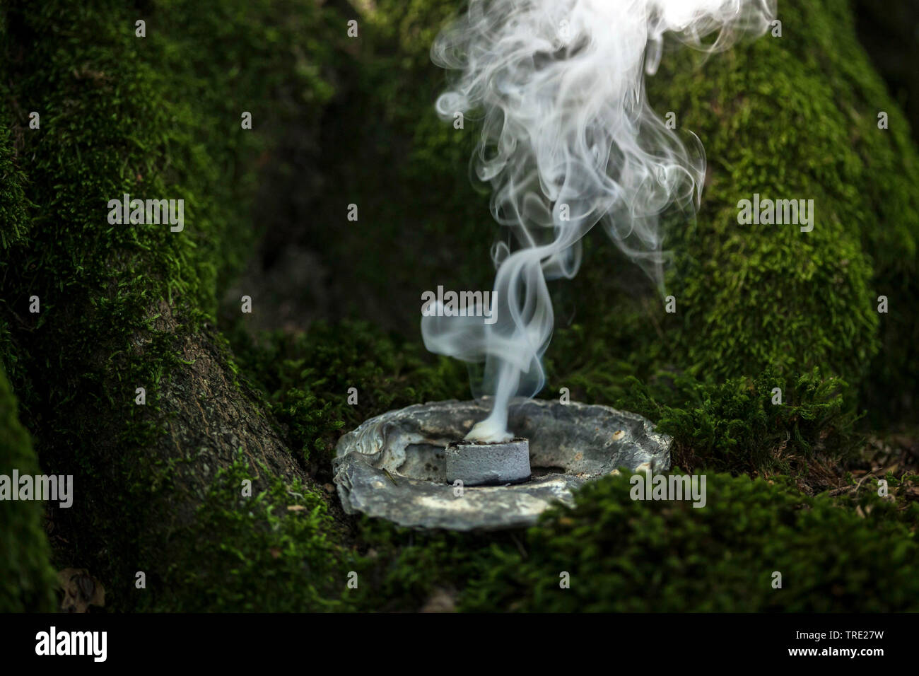 Smoking; Smoking with juniper, tree gum and fuming coal, Germany Stock ...