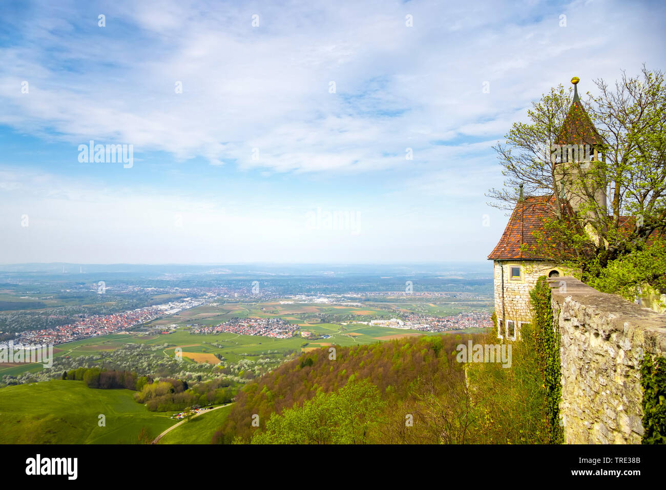 panoramic view to Owen from the Castle Teck, Germany, Baden ...