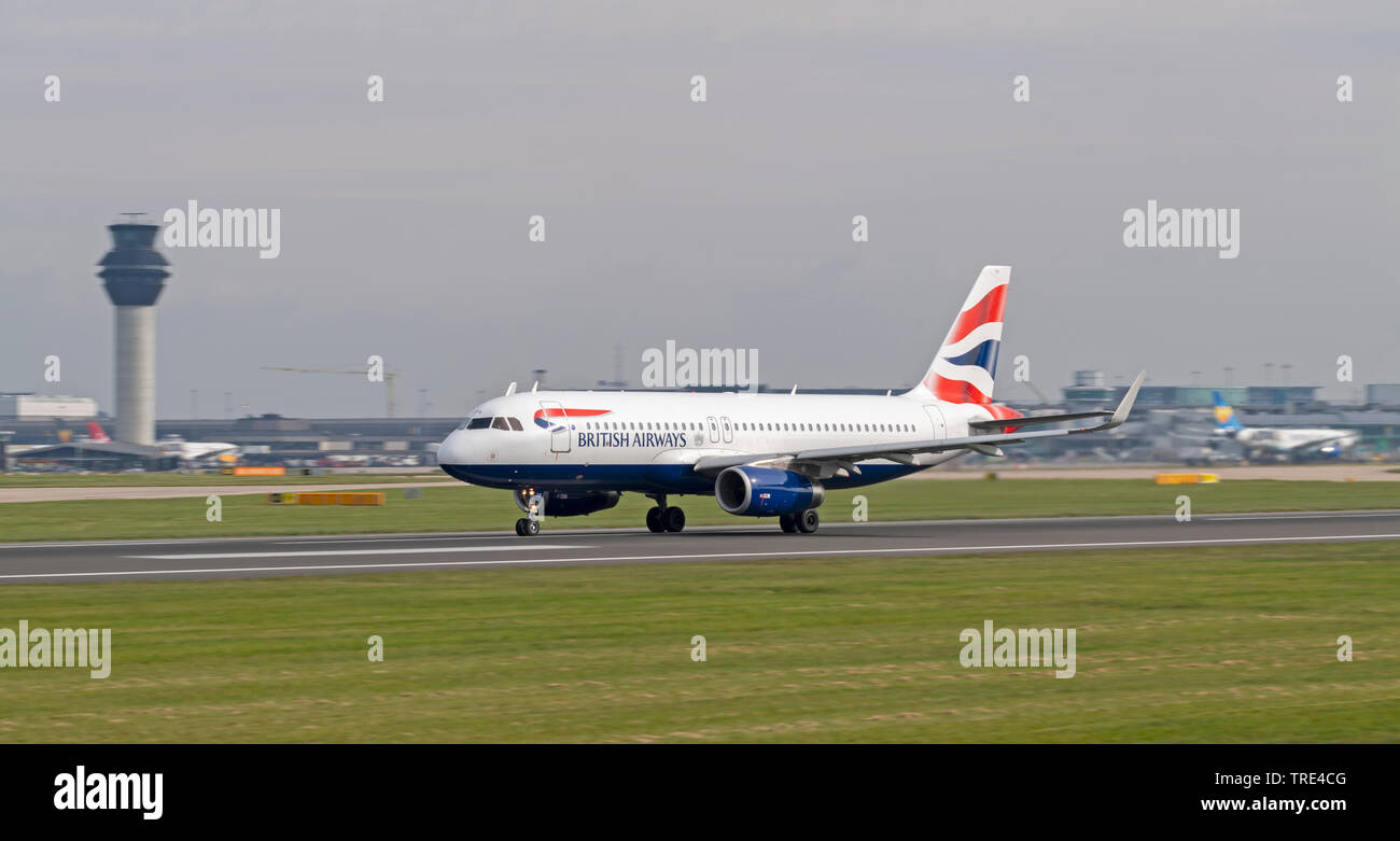 British Airways A320-232, G-EUYS, rolling for take off at Manchester ...