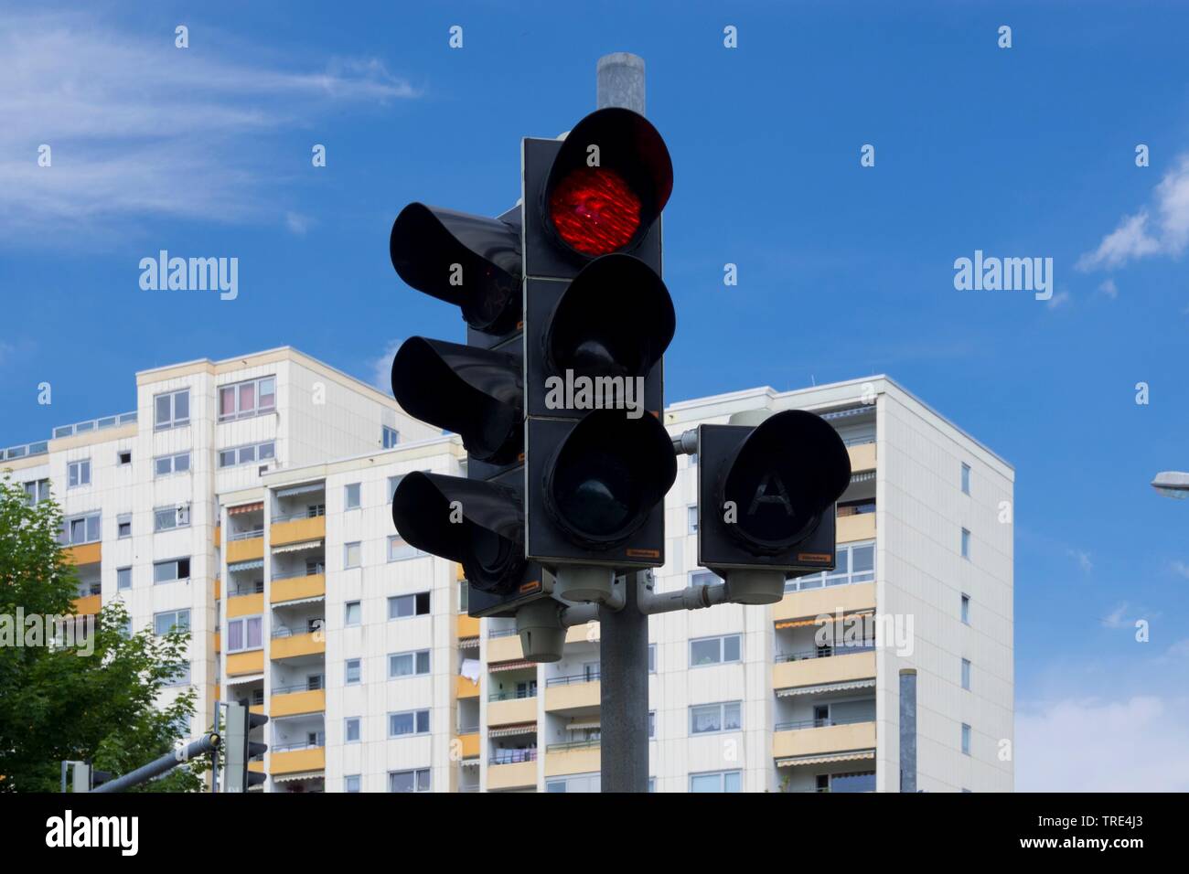 red traffic light in front of apartment block, Germany Stock Photo - Alamy