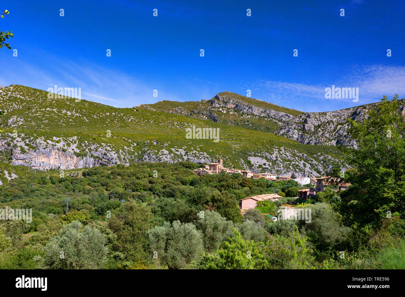 Village Rodellar at the canyon in the Sierra y Canones de Guara, Spain ...