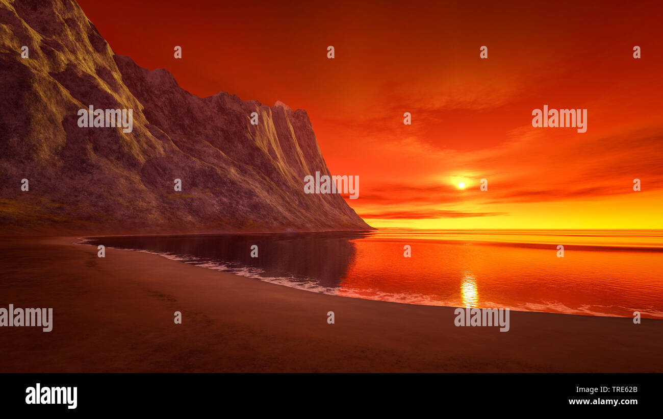 beautiful fantasy sunset over the ocean, computer graphic Stock Photo ...