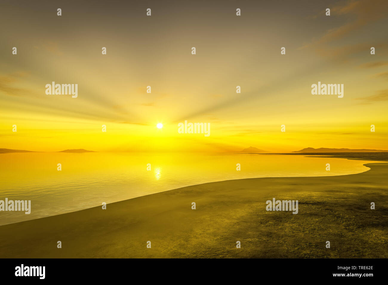 3d render sunset over ocean hi-res stock photography and images - Alamy