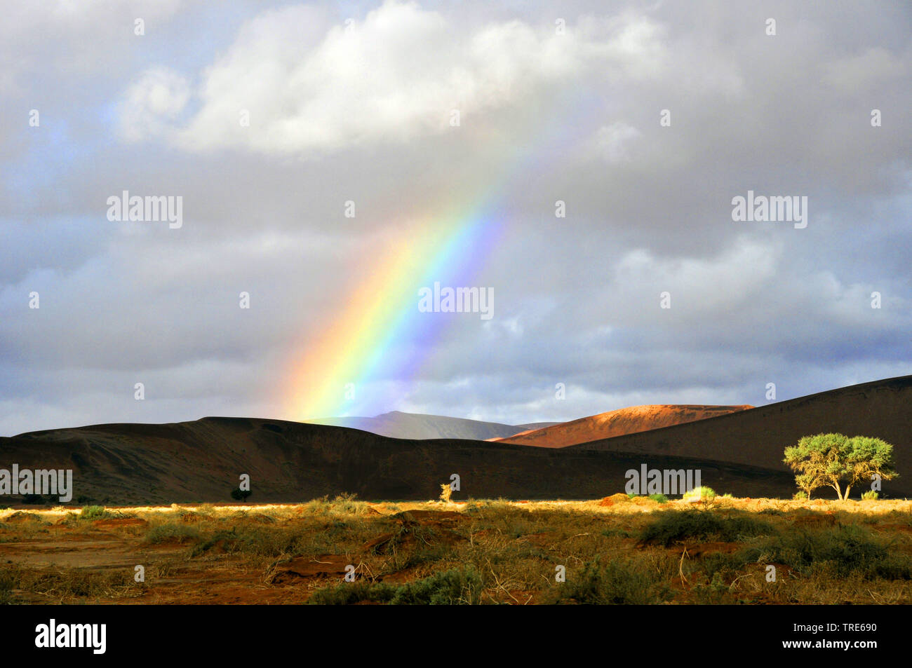 rainbow over grassland, Namibia Stock Photo - Alamy