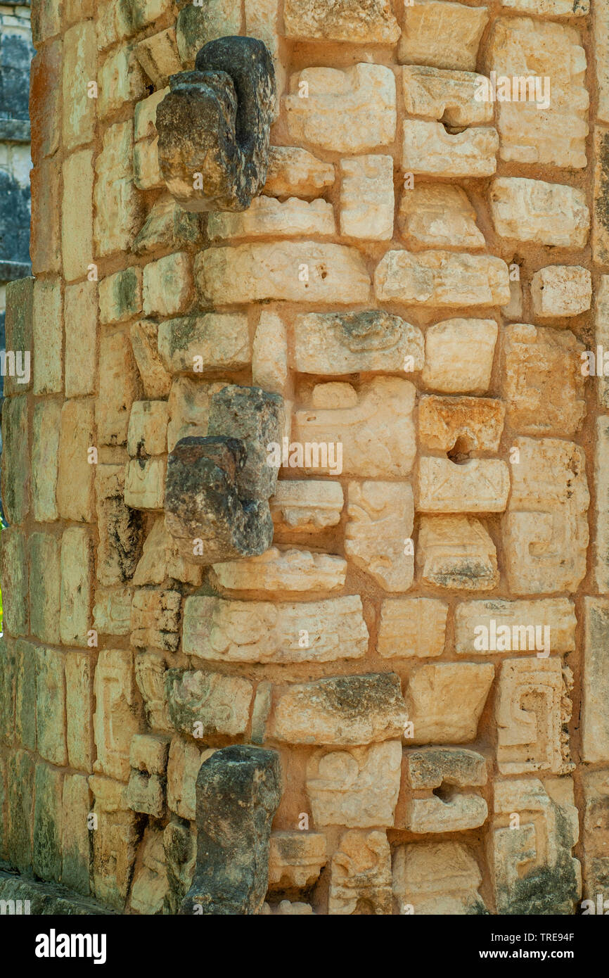 Stones of a Mayan temple, depicting men with proboscis, in the ...