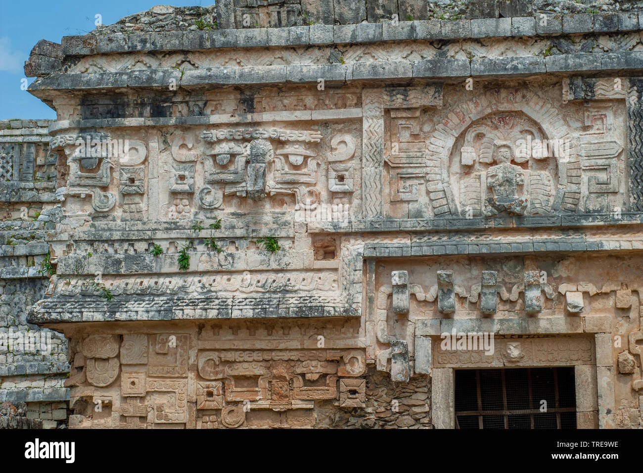 Architectural details of an entrance gate of a Mayan temple, in the ...
