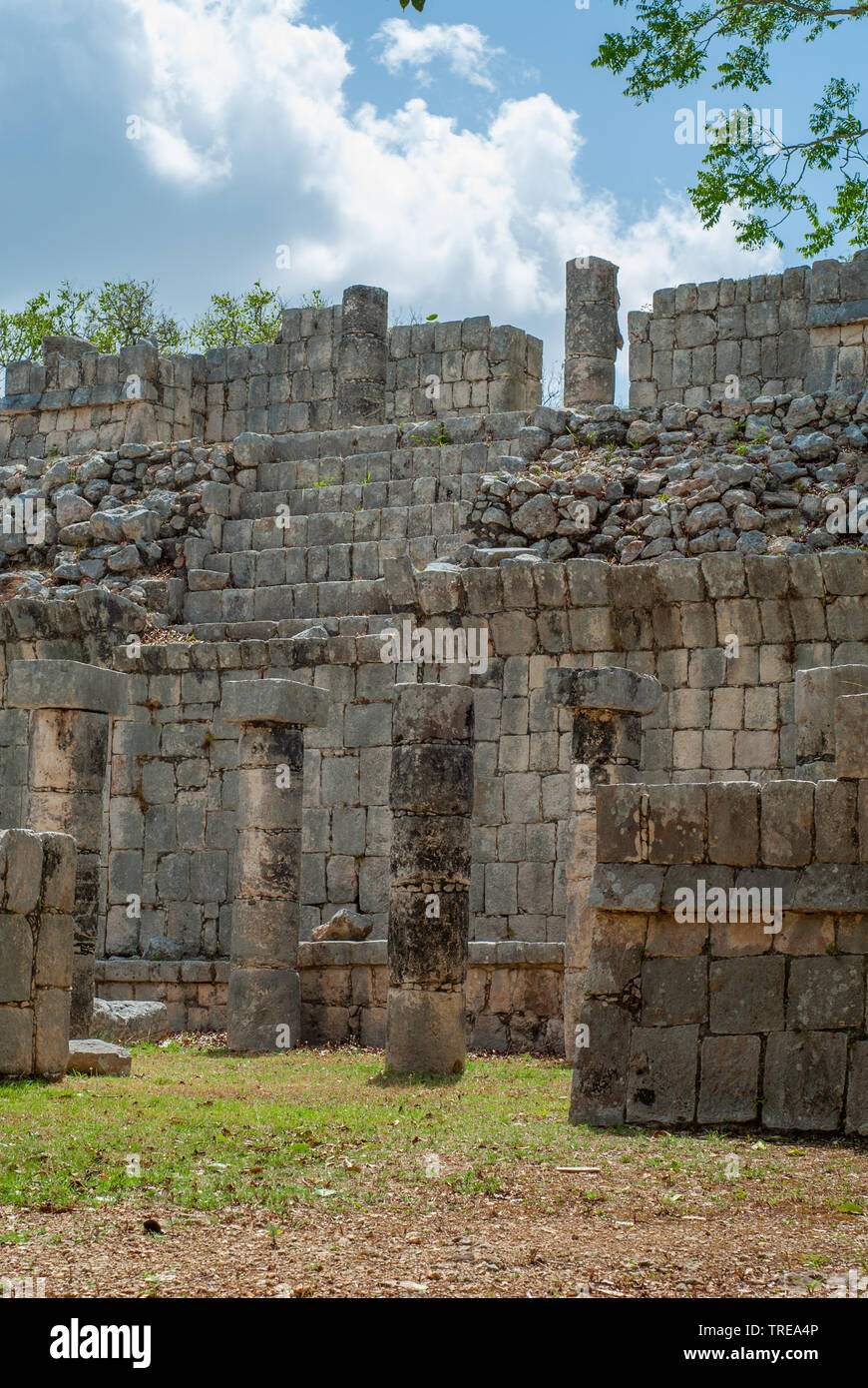 Remains of Maya buildings, in the archaeological area of Chichen Itza ...