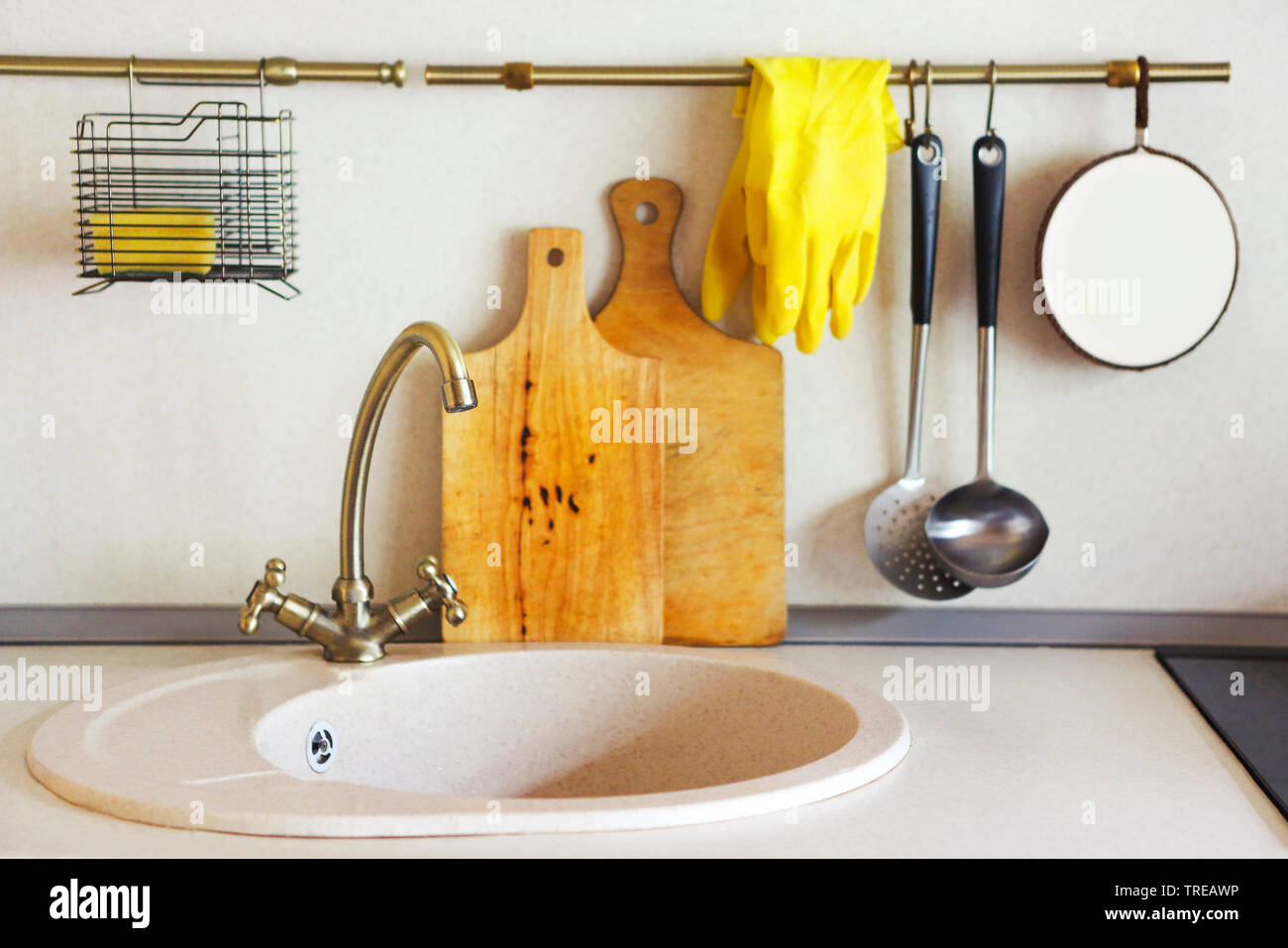 Kitchen utensils on white tile hi-res stock photography and images - Alamy