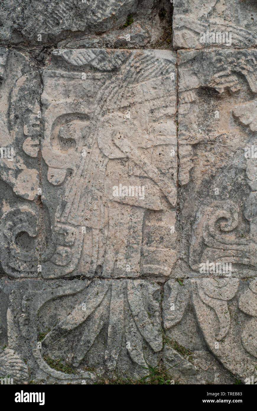 Stone carvings depicting a young Maya, in the archaeological area of ...