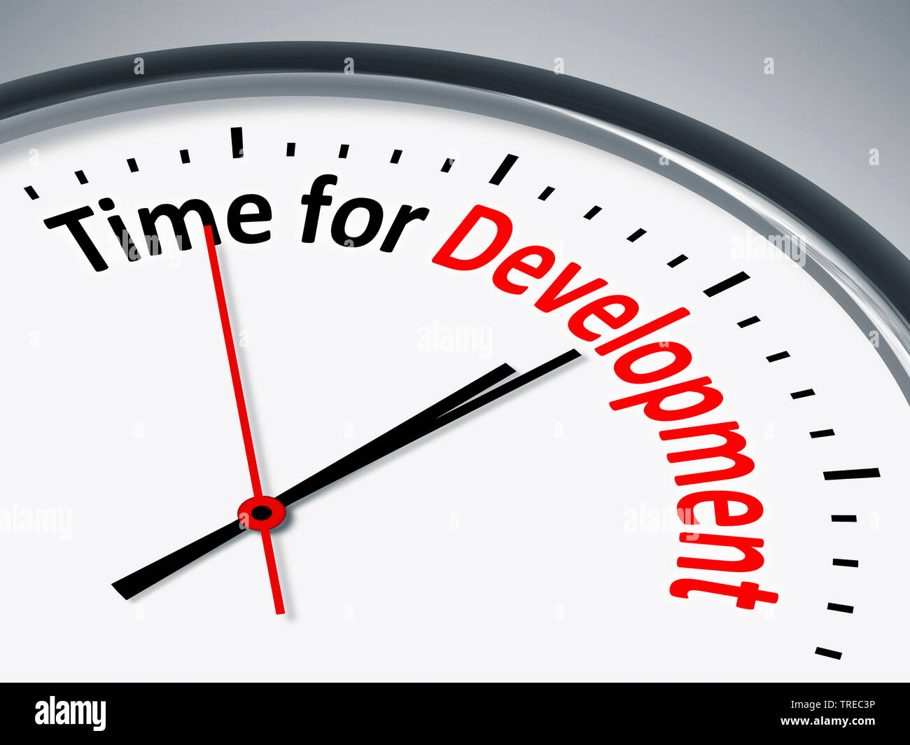 3D computer graphic, clock lettering TIME FOR DEVELOPMENT Stock Photo ...
