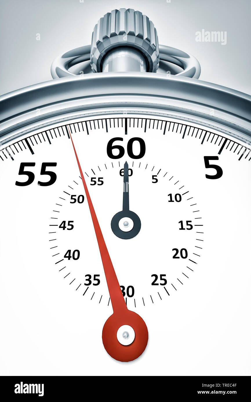 3D computer graphic, detail of a classic stopwatch without lettering ...