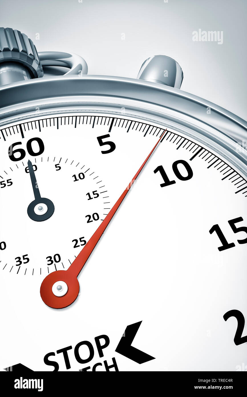 3D computer graphic, detail of a classic stopwatch without lettering ...